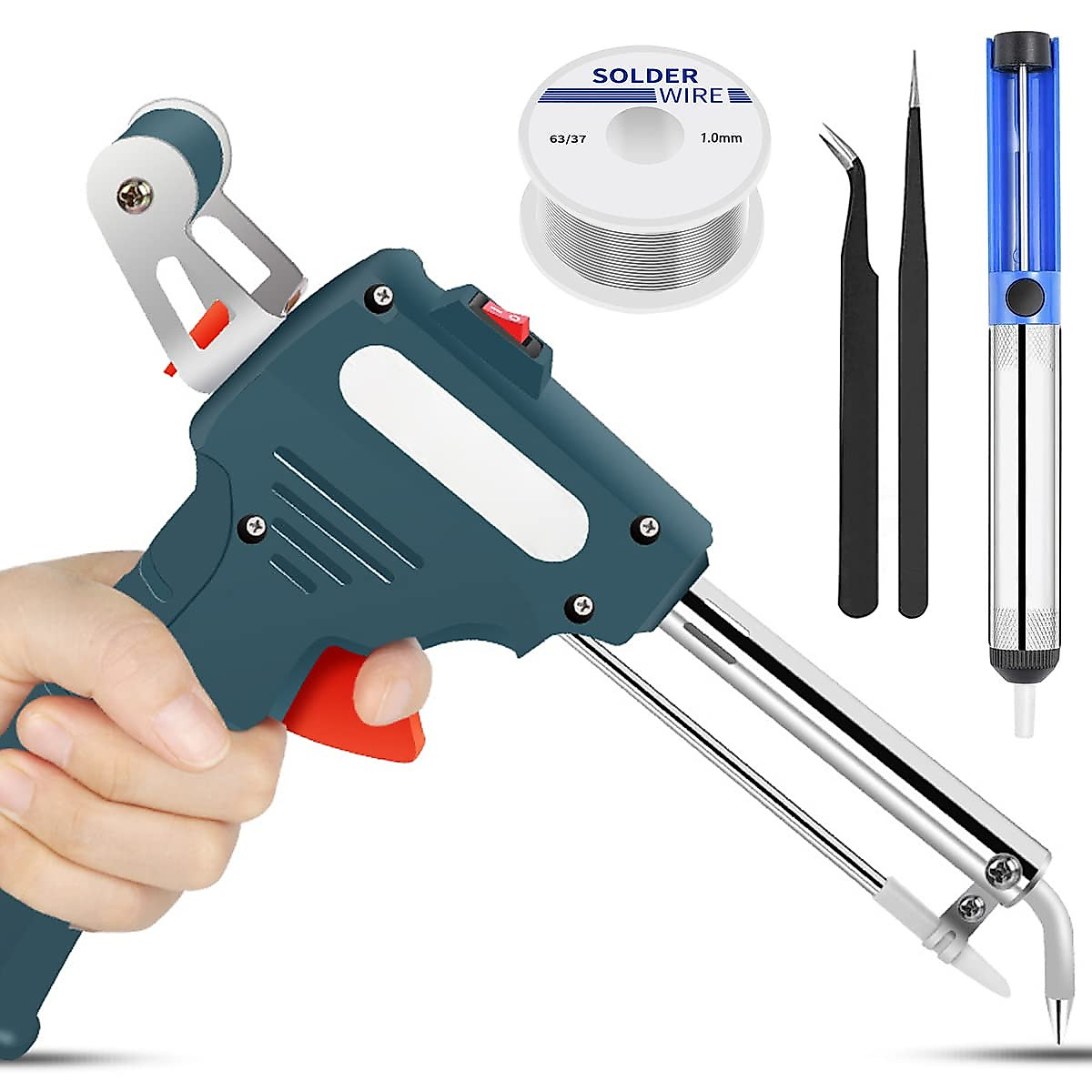 Soldering Iron Kit, Adjustable Temperature soldering kit, 80W Electronic Welding Gun with Welding Wire Nozzle and 2 Tweezers for Soldering Circuit Boards,Electrical Maintenance,DIY Repair