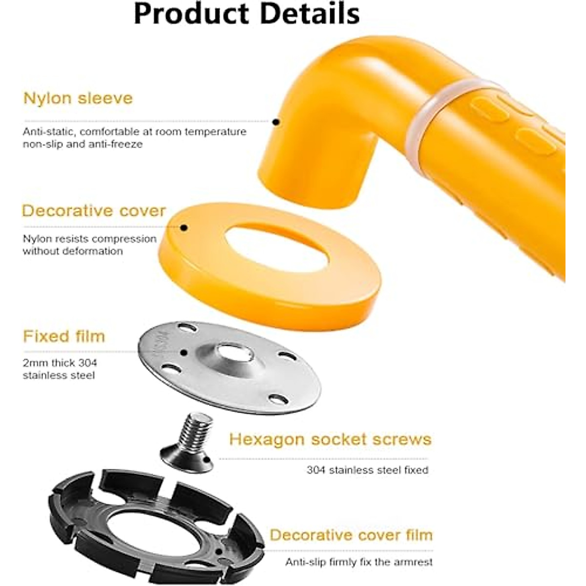 Psmpeng Bathroom Grab Rails 304 Stainless Steel Shower Handle Bathtub Grab Bar with Safety Circles Handrail ?for Elderly Disabled Toilet Seniors Kitchen(Black,30cm)