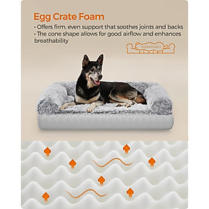 Feandrea Dog Bed, Orthopaedic Dog Sofa Bed for Medium Dogs, Waterproof Ped Bed with Removable Washable Cover, 36 x 27 x 9 Inches, Gray Ombré UPGW232G01