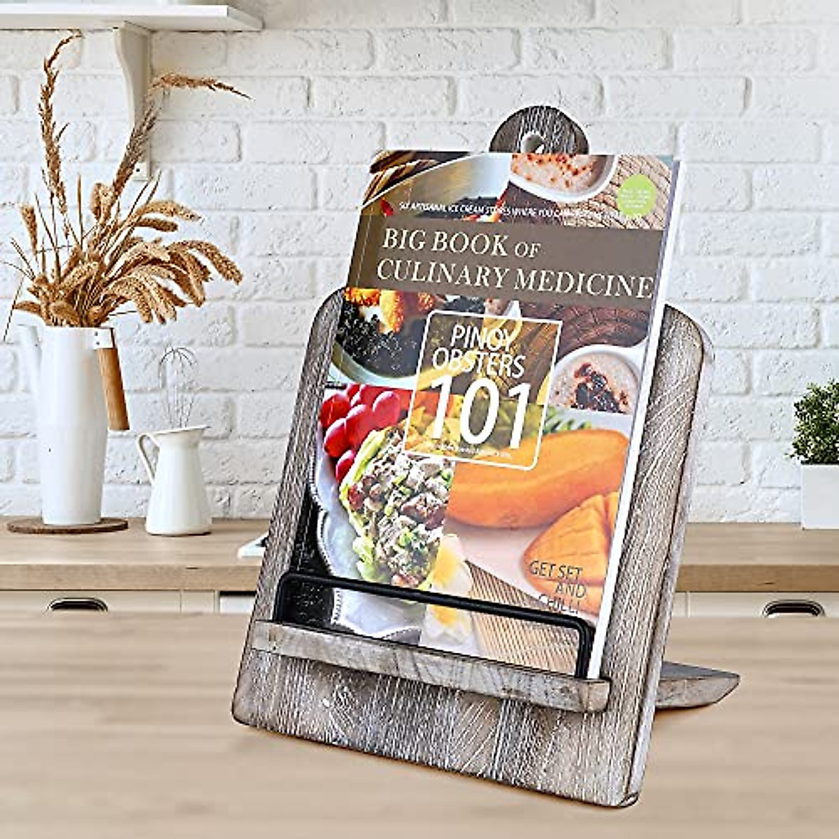 Cookbook Stand Wood Cookbook Holder: Farmhouse Kitchen Cookbook Stand - Adjustable Cookbook Recipe Stand Gray