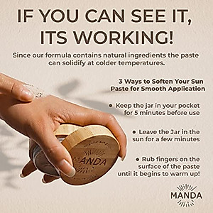 MANDA - Reef Safe Sunscreen - Made of Thanaka, Non-Nano Zinc Oxide & Organic Ingredients - SPF 50 - Travel Size, Waterproof Sunscreen Paste - Applies Thick - 40g