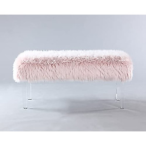 Iconic Home Trento Modern Contemporary Faux Fur Acrylic Leg Bench, Pink