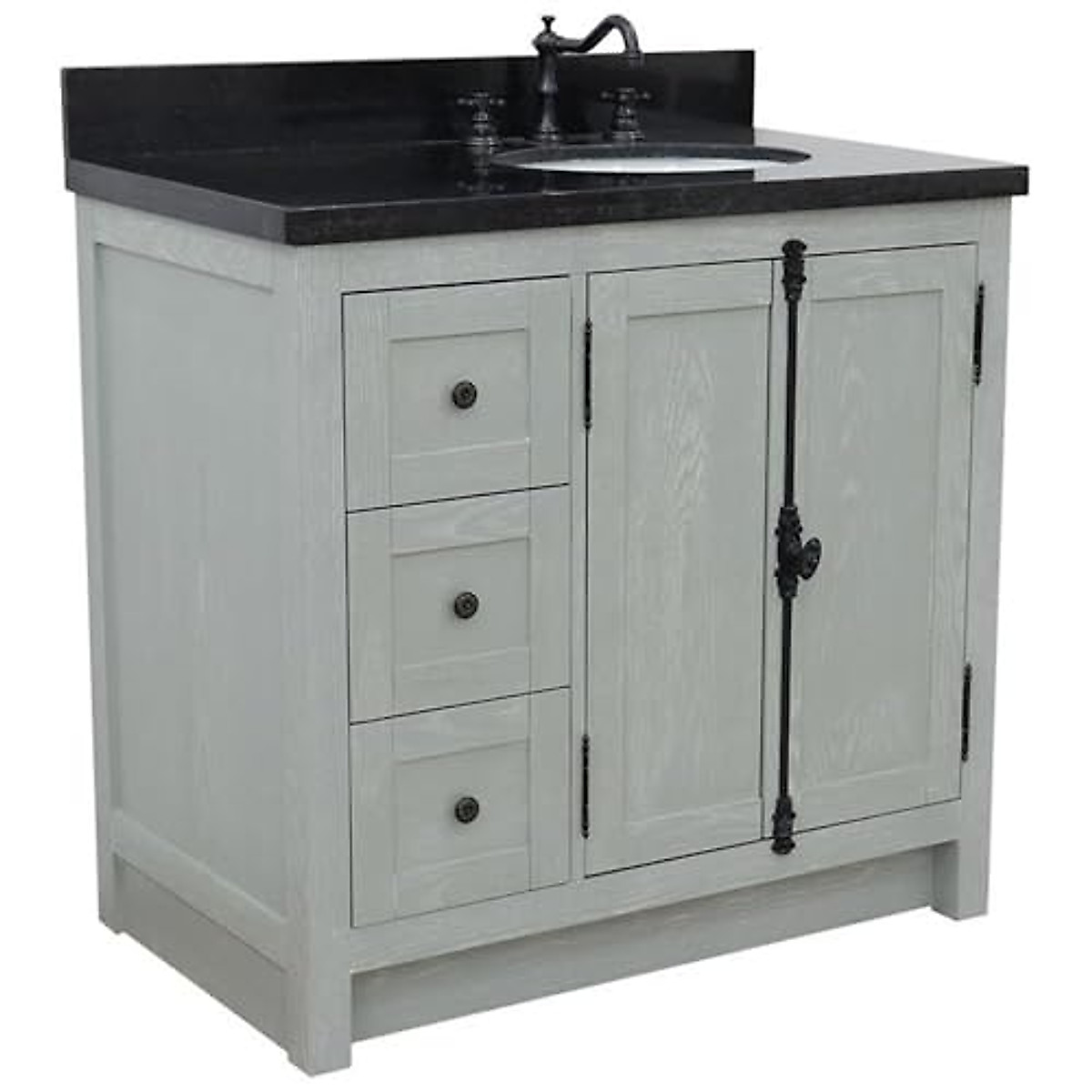 Plantation Solid Wood Vanity with Right Oval Sink in Gray Ash/Black