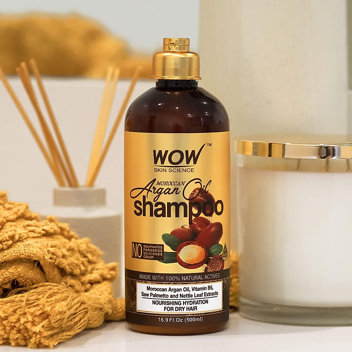 WOW Skin Science Moroccan Argan Oil Shampoo - Sulfate Free Moisturizing Shampoo for Dry, Damaged Hair - For Women & Men