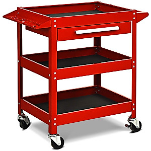 Goplus 3 Tier Rolling Tool Cart, 330 LBS Capacity Heavy Duty Utility Cart Tool Organizer with Storage Drawer, Industrial Commercial Service Tool Cart for Mechanics, Garage, Warehouse & Repair Shop