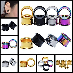 Qmcandy 4 Pairs Stainless Steel Double Twin Flare Flesh Tunnel Ear Plug Gauges 5/8 inch
