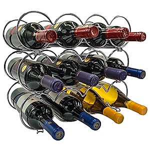 Sorbus® 3-Tier Stackable Wine Rack - Round Classic Style Wine Racks for Bottles - Perfect for Bar, Wine Cellar, Basement, Cabinet, Pantry, etc - Hold 12 Bottles, Metal (Round Silver)