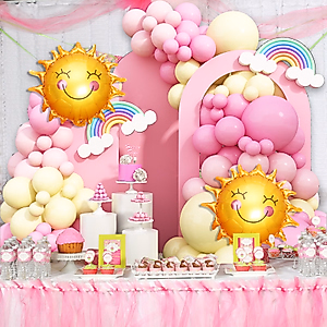 First Trip Around The Sun Birthday Decorations for Girls，Pink and Yellow Balloons Garland Kit with Sunshine Balloons Boho Sun 1st Baby Shower Party Supplies