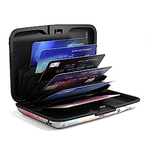 Hsxnam Credit Card Holder for Women, Small RFID Metal Credit Cards Wallets Cute Business Card Holder Pocket ID Case, Pink Flowers