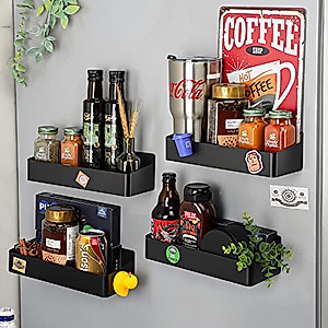 Taozun 4 Pack Magnetic Spice Rack for Refrigerator - Spices Rack Organizer for Fridge Kitchen, Moveable Spice Shelf, Black