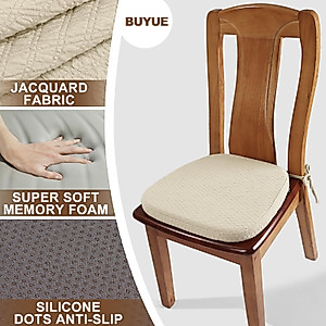 BUYUE Luxury 100% Pure Memory Foam Chair Cushion 1 Pack, Jacquard 16" U-shape Comfortable Dining Chair Pad, Removable Slip Resistant Kitchen Chair Seat Cushion, (1 piece, Beige)