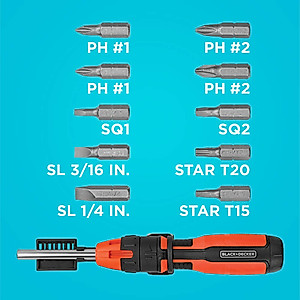 BLACK+DECKER Ratcheting Screwdriver, 10 Bit (BDHT68000)