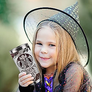 Zzkol Halloween Spooky Vibes Skeleton Tumbler with Lid and Straw, Rose Flower Skull Ghost Spider Web Stainless Steel Travel Coffee Cup, 20oz Gothic Double Wall Vacuum Insulated Mug Halloween Gifts