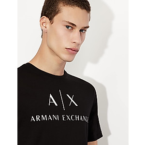 A|X ARMANI EXCHANGE mens Classic Crew Logo Tee T Shirt, Black, Medium US