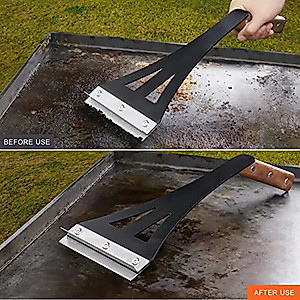 Vidor Heavy Duty Griddle Scraper,Grill Scraper Set with Wooden Handle and 2 Replacement Blades for Griddle, BBQ Racks, Flat Top Cookers.Black