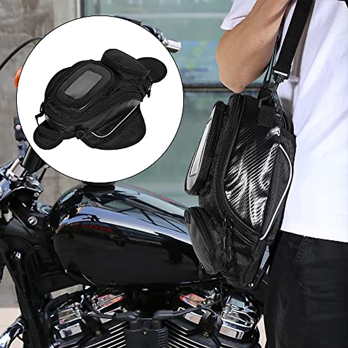 X AUTOHAUX Universal Motorcycle Tank Bag Backpack Motorbike GPS Bag Magnetic Gas Oil Fuel Tool Saddlebag Oxford Waterproof Black
