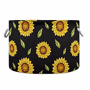 ALAZA Flower Seamless Sunflower Floral Storage Basket Gift Baskets Large Collapsible Laundry Hamper with Handle, 20x20x14 in