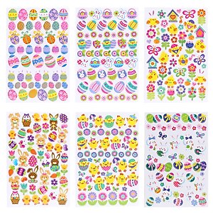 Naler Easter Stickers Sheet Assorted Easter Bunny Stickers for Easter Party Favor DIY Craft Art Making Decoration, 6-Pack, 300+pcs