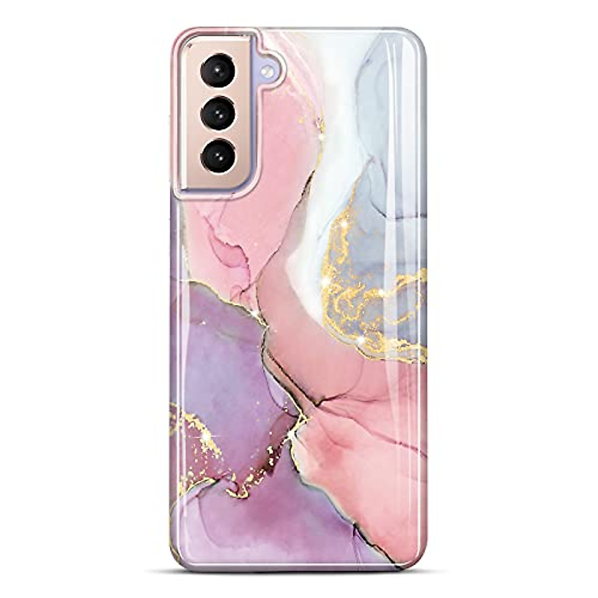 JIAXIUFEN Galaxy S21 Case Gold Sparkle Glitter Marble Slim Shockproof TPU Soft Rubber Silicone Cover Phone Case for Samsung Galaxy S21 5G 6.2 inch 2021 Pink Purple