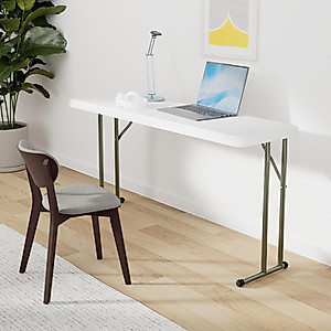 PRO&Family White Rectangle Adjustable Desk Seminar Folding Table Conference Conference Table Plastic Table Banquet Tables Skinny Folding Table (5, 18" x 60")