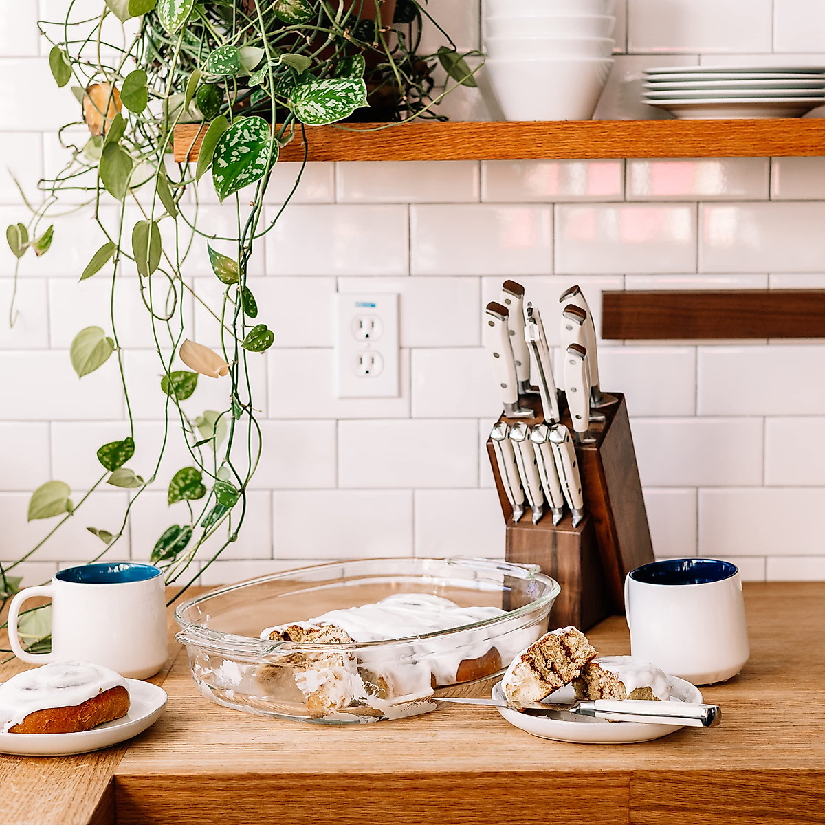 Yatoshi 12 Piece White Knife Block Set - Pro Kitchen Knife Set Ultra Sharp High Carbon Stainless Steel with Ergonomic Handle