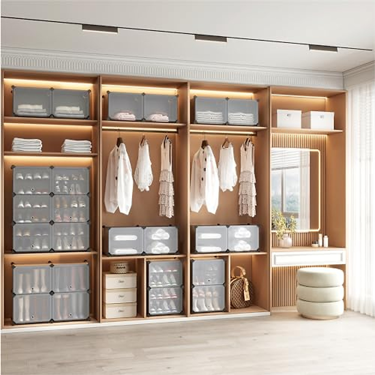 Cuzdeco Shoe Organizer Cabient, 6 Cube 12 Tiers Shoe Rack with Door, 24 Pairs Plastic Shoes Storage Cabinet Expandable Free Standing Shoe Rack, for Closet Entryway Hallway Bedroom, Black