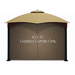 Tanxianzhe 5FT x 8FT Grill Gazebo Shelter Replacement Canopy Cover Double Tiered BBQ Roof Top ONLY FIT for Gazebo Model L-GG001PST-F (Khaki)+ Tanxianzhe Gazebo Replacement Privacy Curtain with Zipper