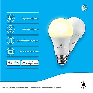 GE CYNC Smart LED Light Bulbs, Soft White, Bluetooth and Wi-Fi, Works with Alexa and Google Home, A19 Bulbs (2 Pack)