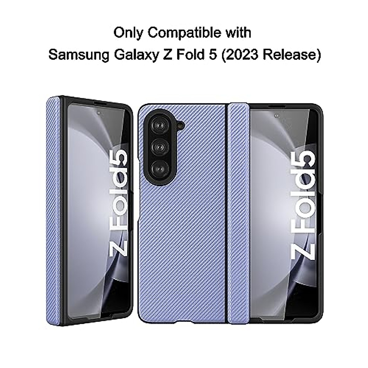 Cresee Case for Samsung Galaxy Z Fold 5 (2023) with Built-in Cover Screen Protector & Hinge Protection, Slim Hard PC + PU Protective Phone Case for Galaxy Z Fold5 5G - Lavender