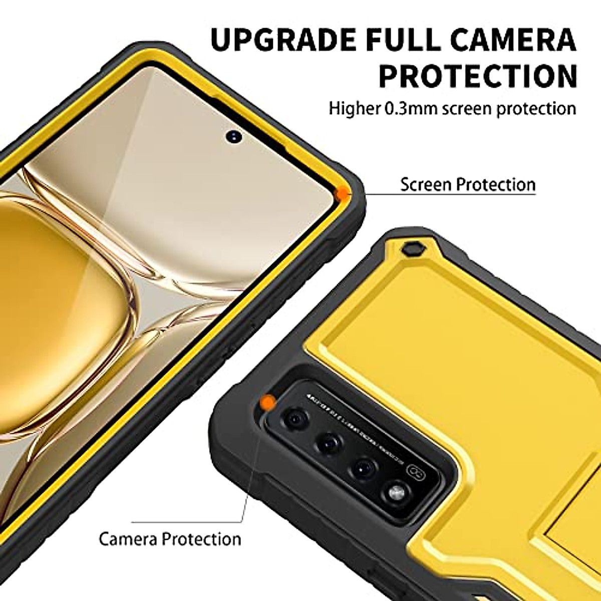 DUOPAL for TCL Stylus 5G Case,Military Grade Protection Shockproof Case with Tempered Glass HD Screen Protector and Kickstand Compatible with TCL Stylus 5G Phone Cover (Yellow)