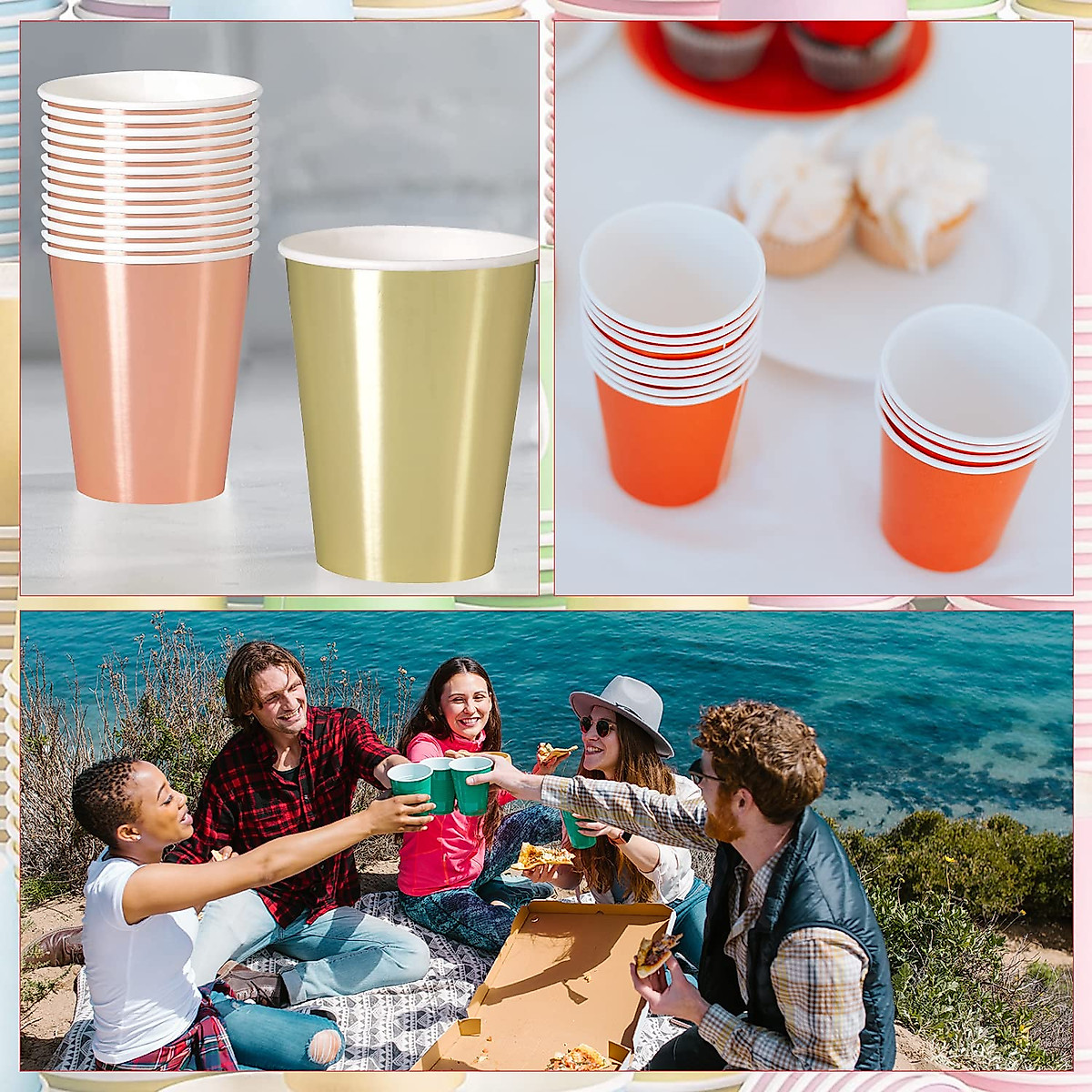 Trimming Shop Disposable Paper Cups Shiny Foil Metallic Silver Paper Cups 12oz (355ml) Party Cups Disposable Party Tableware for Indoor, Outdoor Dining, Birthday, Wedding, BBQ, Garden Party, 8pcs