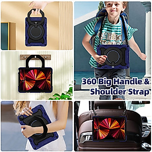 ROISKIN for iPad Air 5th 4th Generation Case 10.9 inch and iPad Pro 11 inch Case 4th 3rd 2nd 1st Gen for Kids (Without Screen Protector), 360 Kickstand Handle Shoulder Strap Case