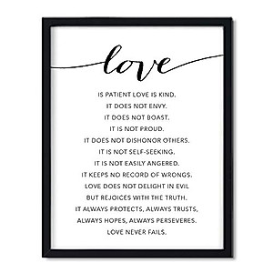Andaz Press Unframed Black White Wall Art Decor Poster Print, Bible Verses, Love ... always protects, always trusts, always hopes, always perseveres. Love never fails. 1 Corinthians 13:4-8, 1-Pack