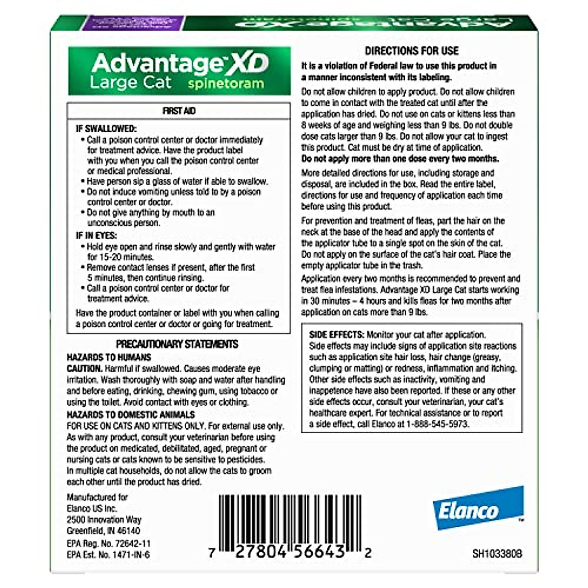 Advantage® XD NEW Flea Prevention & Treatment for Large Cats Over 9 lbs, 2 Topical Doses, 4-Month Coverage, Long Lasting