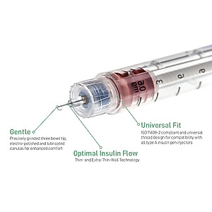 MediVena ONE-CARE Pen Needles 32G x 4 mm (5/32’’), 100/bx, Ultra-Thin for Comfortable Insulin Injection