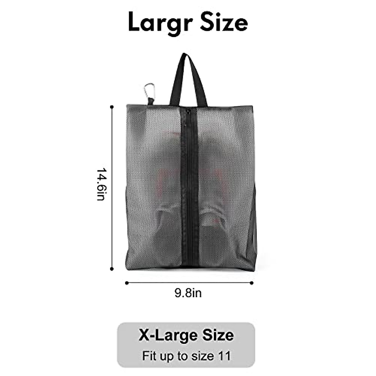 2 Pack Shoe Bags for Travel, Sneaker Bags, Waterproof Travel Shoe Bags with Zipper for Packing, Golf Shoe Dust Bags for Man and Women, X-Large, Black