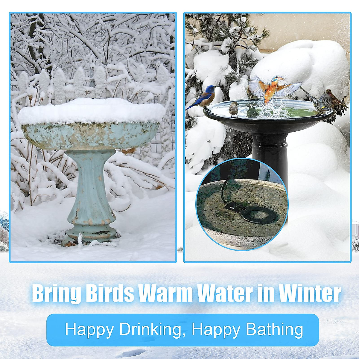 LOYCEGUO New 500W De-icer Submergible Bird Bath Heater Aluminum Cast for Livestock Poultry Horses, Cows, Birds, Wildlife Drinking Indoor Outdoors in Winter with 9.84 Foot Cord Birdbath Water Heater