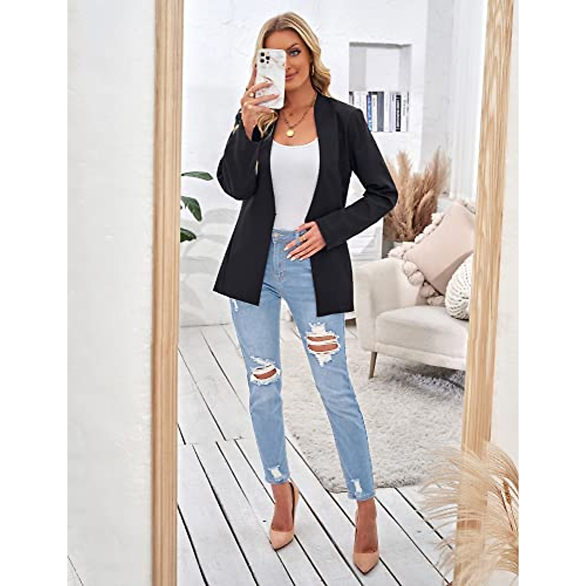 GRAPENT Jeans for Women High Waist Stretchy High Waisted Ripped Distressed Mom Jeans Boyfriend Tapered Ankle Length Denim Jean Pants Ballad Blue Color Size Medium Size 8 - Size 10