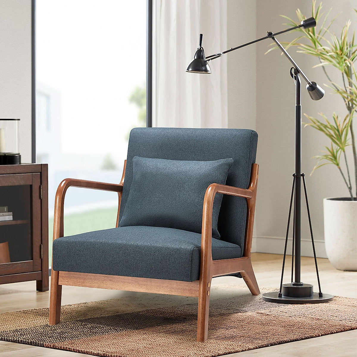 Esright Modern Accent Chairs for Living Room, Mid Century Modern Living Room Bedroom Reading Comfy Lounge Chairs, Small Side Armchair for Bedrooms in Blue