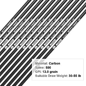 Musen 28"/30" Carbon Archery Arrows, Shaft Spine 500 with Removable Tips, GPI 13.0 Hunting and Target Practice Arrows for Both Compound Bow and Recurve Bow, 12 Pcs