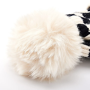 vchoohce Toddler Kids Baby Beanie Hat Knitted Thick Winter Caps Cute Checkerboard Pompom Hats for Girls Boys 1-4 Years Old (Plaid-White,1-4 Years)