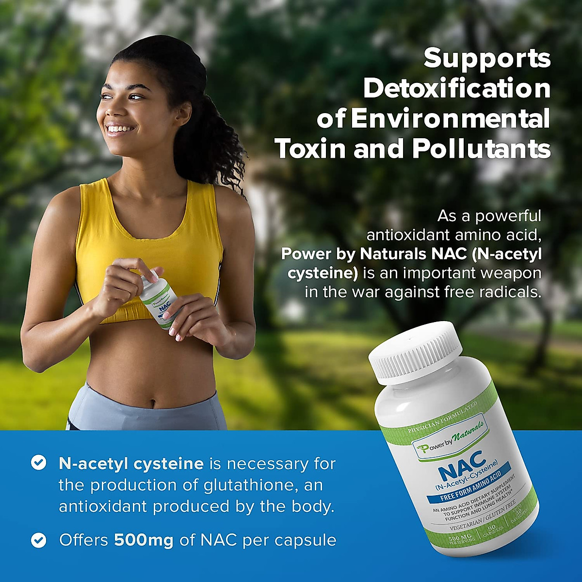 Power By Naturals NAC Supplement N-Acetyl Cysteine – NAC 1000mg Serving Per 2 Capsules - Antioxidant Amino Acids Supplement for Liver Lung Support & Glutathione Boost - Pure NAC Supplement, 90Ct.