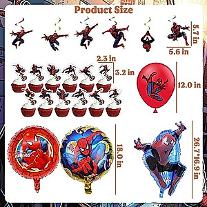 Spider Birthday Party Supplies for Kids, Spider Birthday Party Decorations Include Backdrop, Birthday Banner, Foil Balloons, Cupcake Toppers, Tablecloth for Spider Theme Party