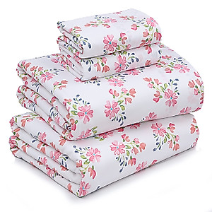 RUVANTI 100% Cotton Full Size Bed Sheets, 4 Pieces, Soft & Breathable Percale Weave Bedding, Deep Pocket 16", Hotel Standard, Crisp Cool Feel, Durable, Perfect Sheet Set Floral, Bloomex