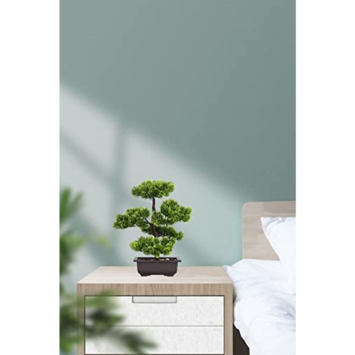 Rozwkeo Artificial Bonsai Tree Fake Plant Decoration Potted Tree Small Faux House Plants Plastic Japanese Pine for Home Indoor Office Fairy Garden Windowsill Desktop Display Zen Decor