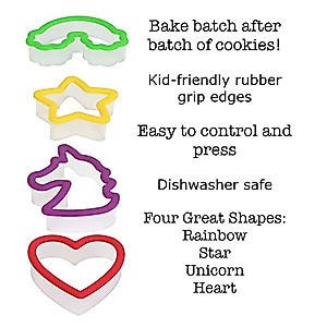 Iconikal Grip Cookie Cutters, Unicorn, Rainbow, Heart, Star, 4-Pack Set