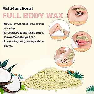 Hard Wax Beads for Sensitive Skin Hair Removal, 1.1LB Painless Pearl Waxing Beans with 20 Spatulas for Bikini, Eyebrow, and Facial At-Home Waxing for Women and Men (Cream)