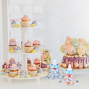 62 Pcs 3.5 Inch Baby Mini Milk Bottle Baby Shower Favor with 500 Adhesive Thank You for Showering Stickers, Small Plastic Bear Candy Bottle with Ribbon for Boy Girl Newborn Baptism Party Decor (Blue)