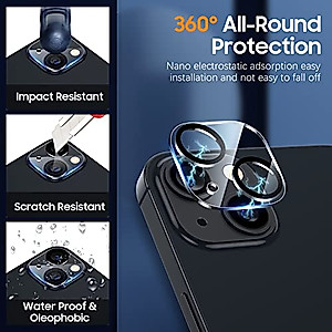 UniqueMe [3 Pack for iPhone 14 / iPhone 14 Plus Camera Lens Protector, [Not for iPhone 14 Pro/iPhone 14 Pro Max] Tempered Glass [Case Friendly][Scratch-Resistant][Night Shooting Mode]-Black