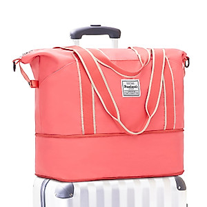 YAVIV Weekender Travel Duffle Bag for Women with Expandable Storage, Wet Pocket, Crossbody Shoulder Strap, and Suitcase Trolly Sleeve for Overnight Trips, Traveling, and Gym, Barbie Pink